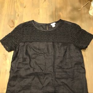 J. Crew | Tops | Jcrew Navy Linen Shirt With Crochet Top | Poshmark